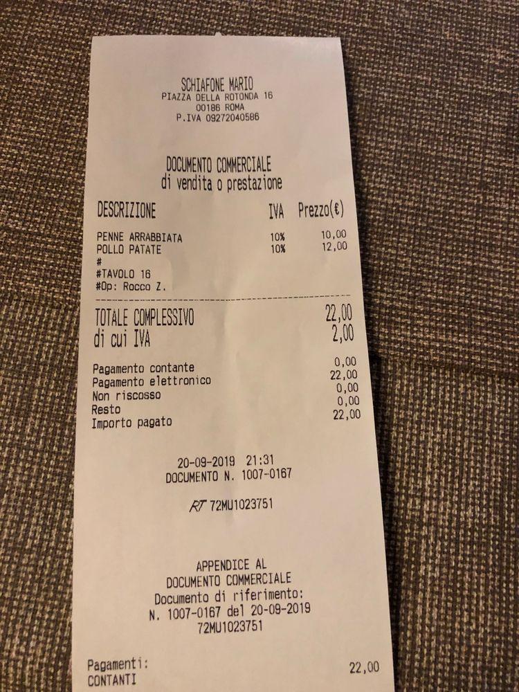Menu at Tempio Bar, Rome