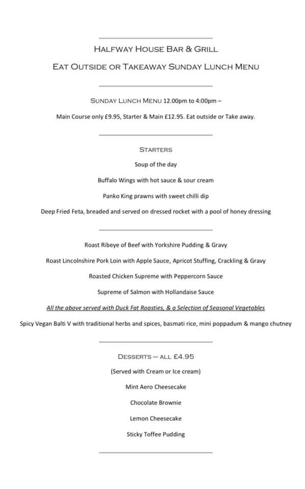 Menu at The Halfway House pub & bar, North Thoresby