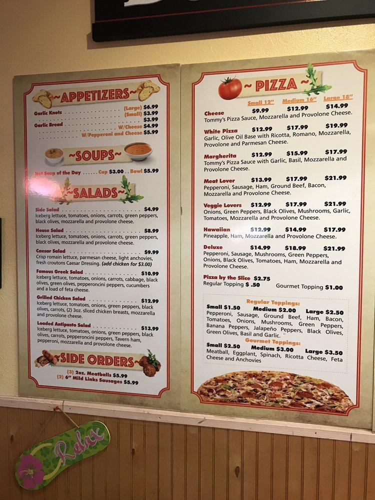 Menu at Tommy's Beachside Pizza pizzeria, Indian Harbour Beach