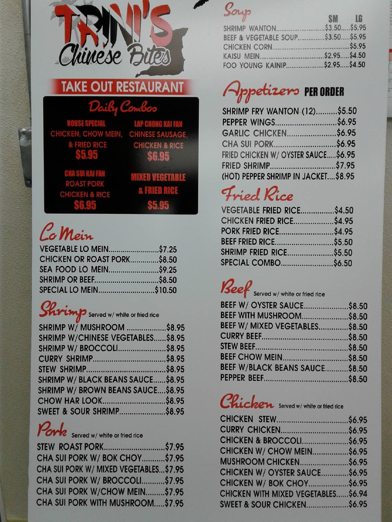 Menu at Trini's Chinese Bites restaurant, Lauderdale Lakes
