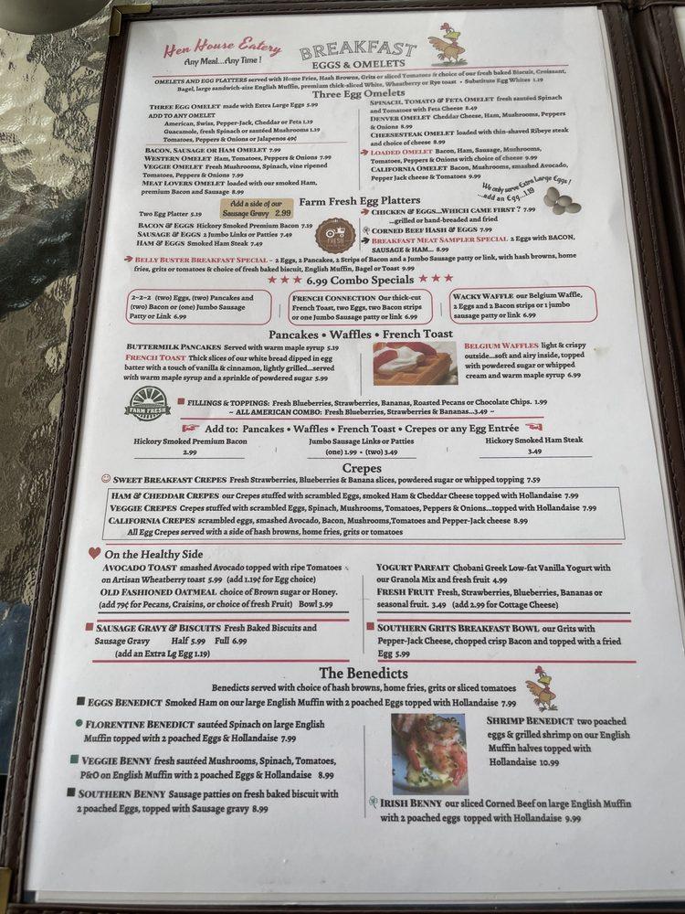 Menu at Hen House Eatery restaurant, Sebastian, US-1