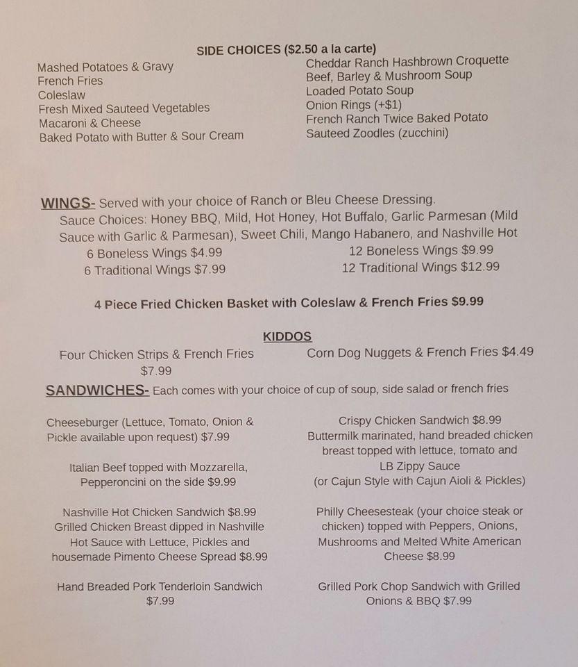 Menu at Longbranch Restaurant, L'Erable, N 1500 East Rd