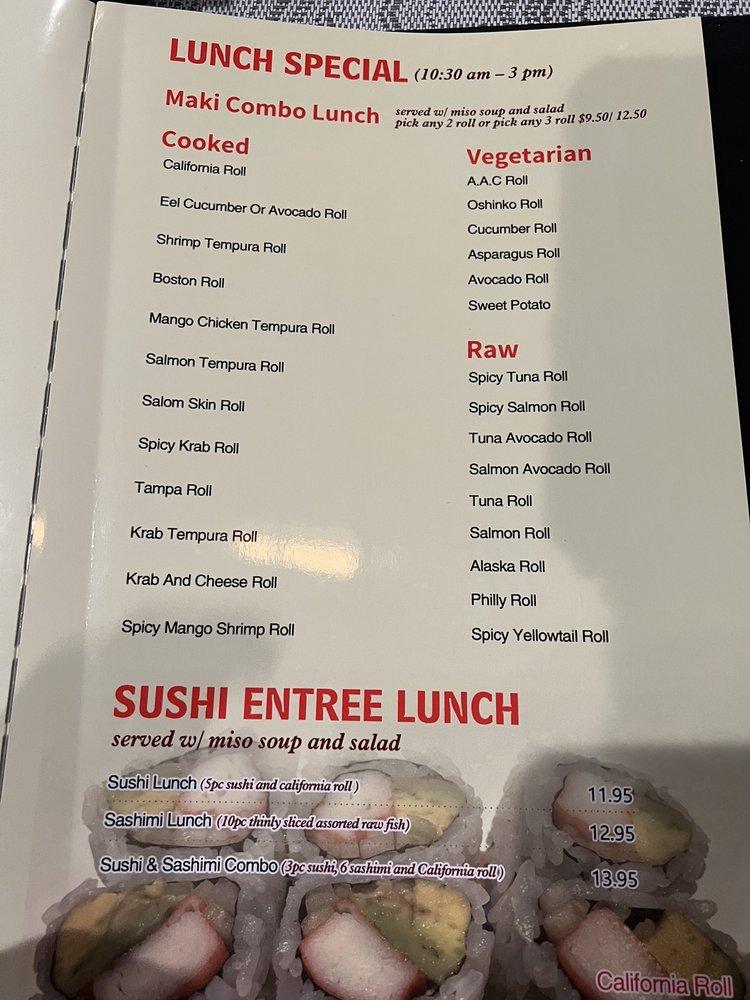 Menu at Misaki Sushi restaurant, Port Charlotte