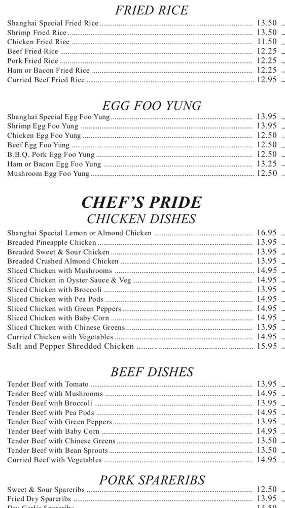 Menu at New Shanghai Golden Chopstick Restaurant, Lethbridge