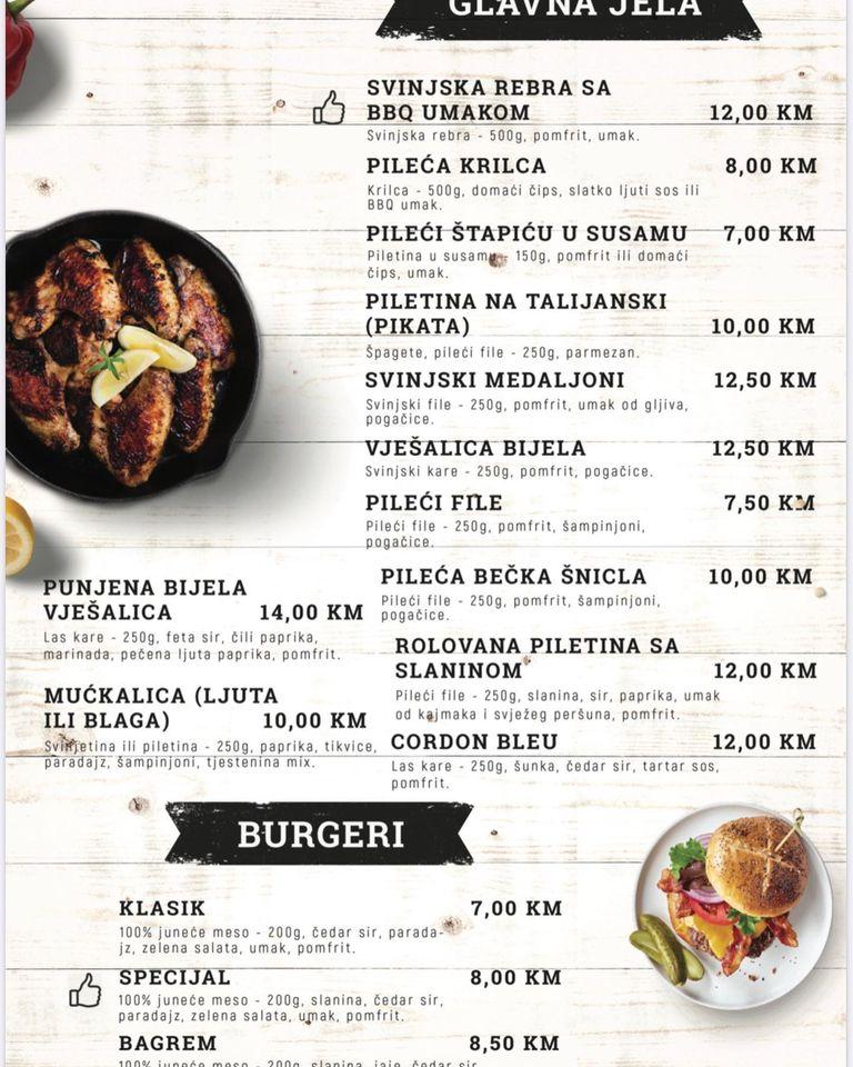 Menu at Stari bagrem restaurant, Kozarska Dubica