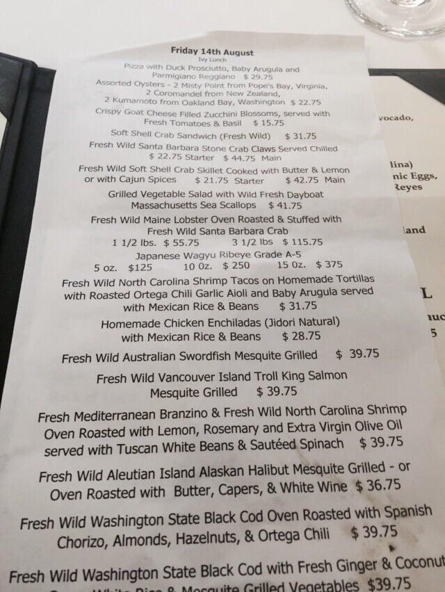 Menu at The Ivy pub & bar, Los Angeles, 113 N Robertson Blvd