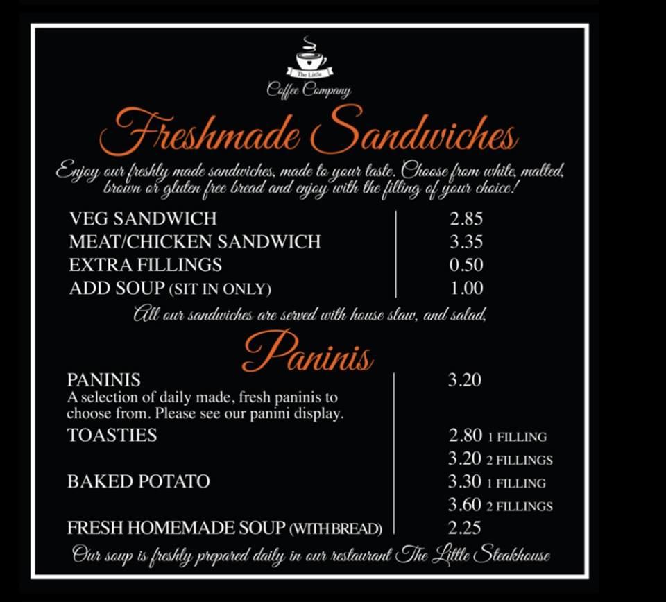 Menu at The Little Coffee Company cafe, Paisley