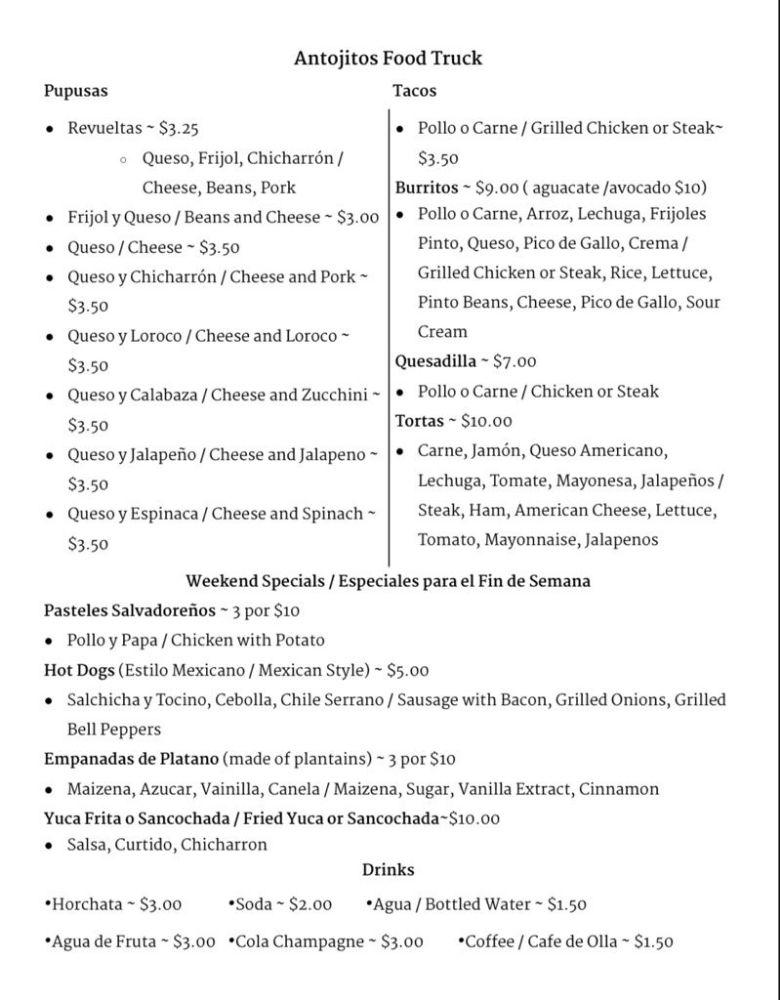 Menu at Antojitos Food Truck, Redwood City