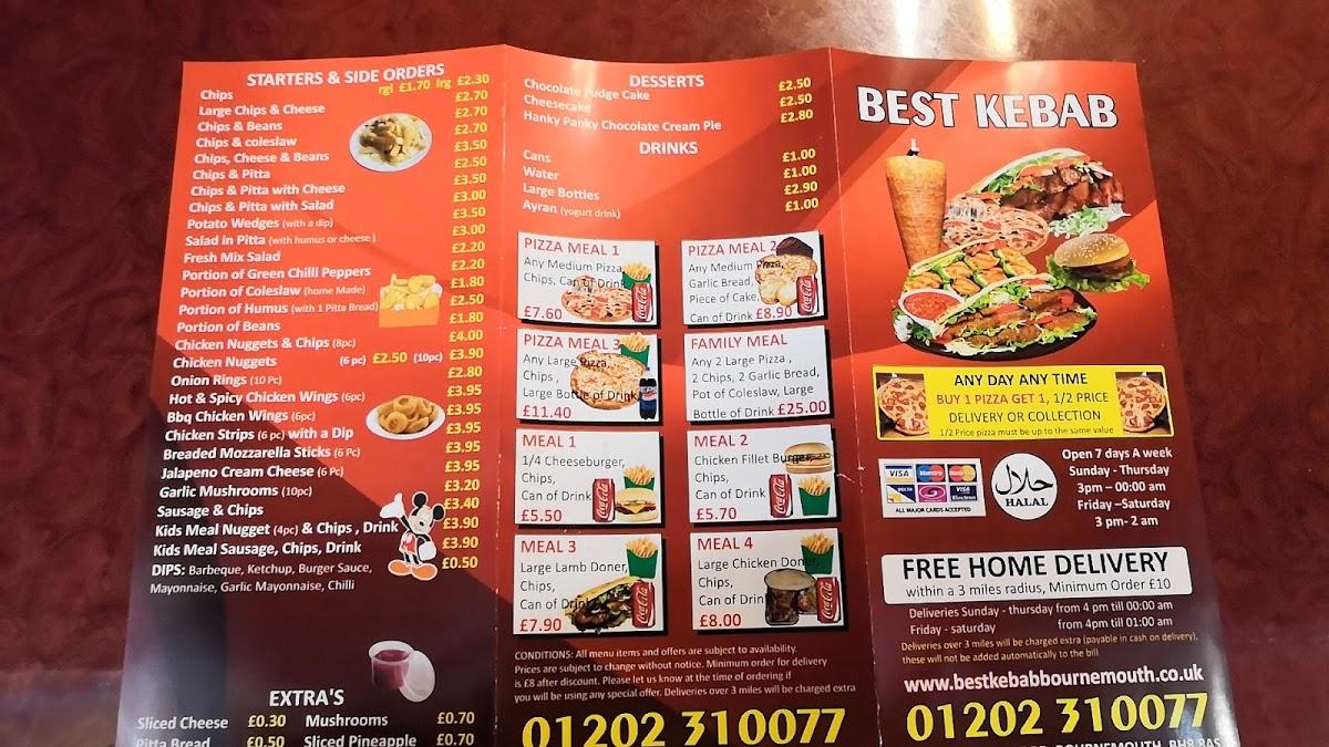 Menu at Best Kebab & Pizza Takeaway fast food, Bournemouth