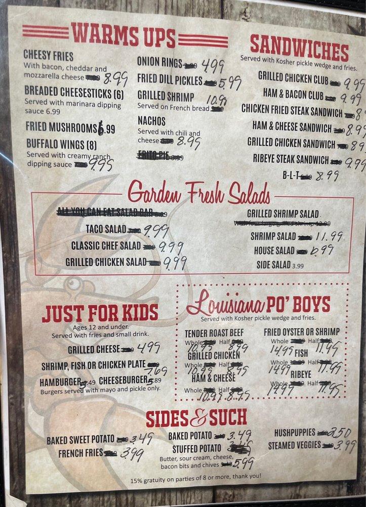 Menu at Big John's Steak & Seafood steakhouse, Rayville