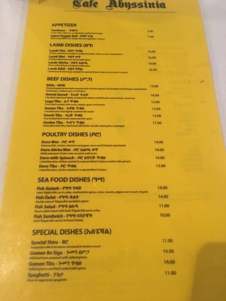 Carta de Cafe Abyssinia, Nueva Orleans, Magazine St