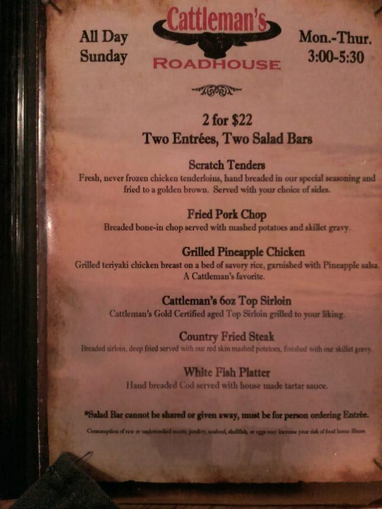 Menu at Cattleman's Roadhouse steakhouse, Shepherdsville, 139 ...
