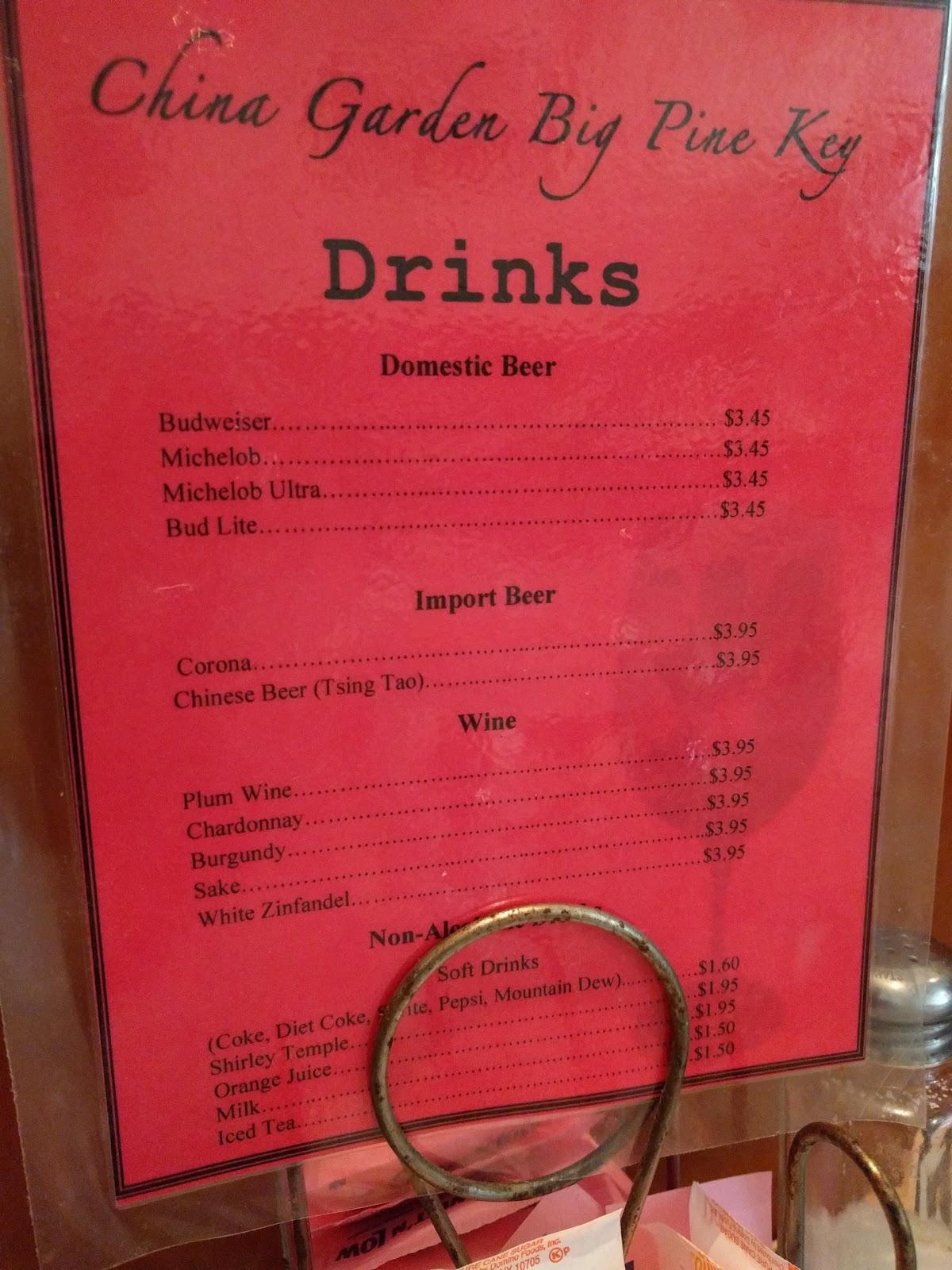 Menu at China Garden restaurant, Big Pine Key