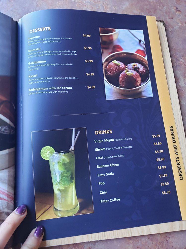 Menu at Dosa Hut restaurant, Vancouver, Fraser St