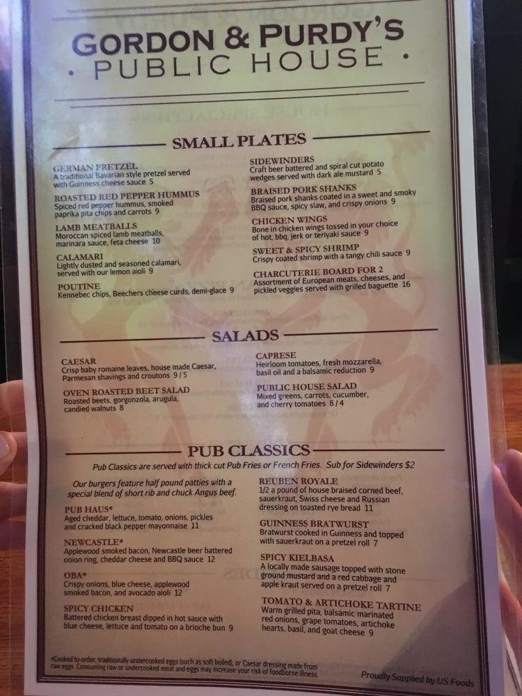 Menu at Purdy's pub & bar, Sumner, 64th St E