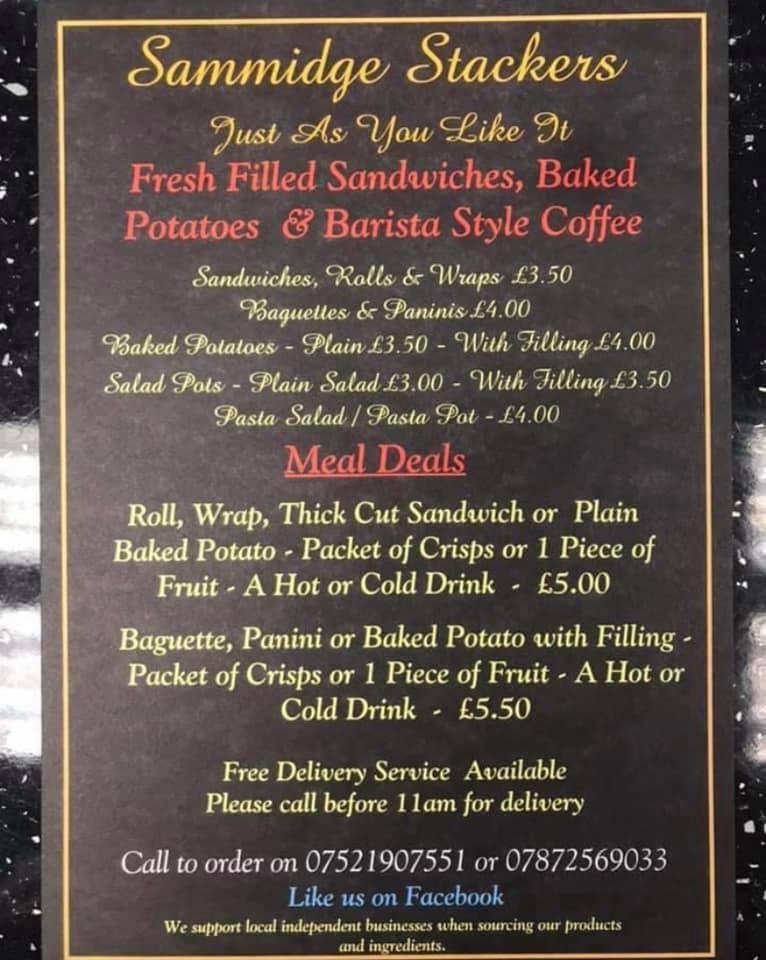 Menu at Sammidge Stackers restaurant, Bury Saint Edmunds