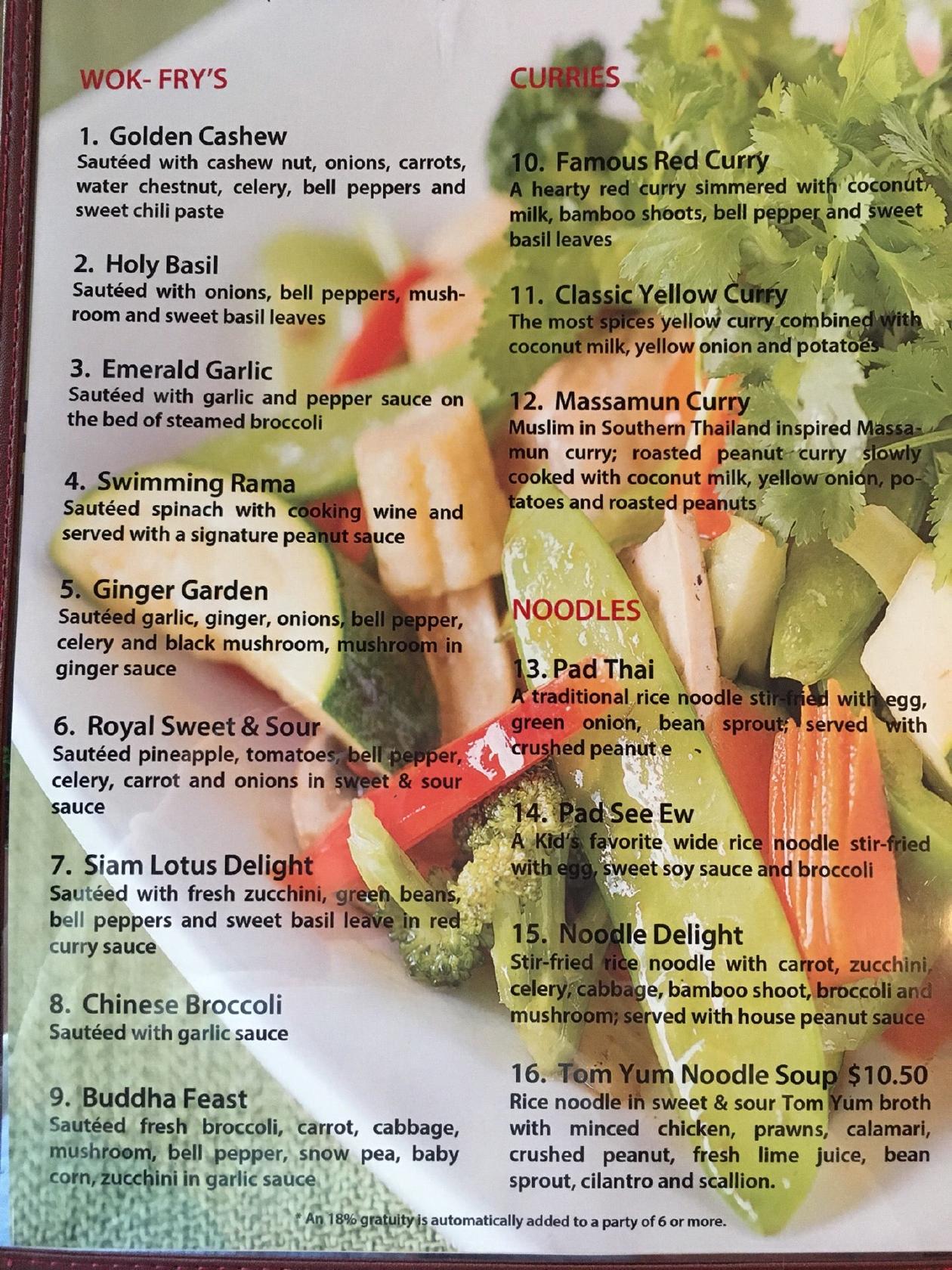 Menu at Siam Lotus Asian Kitchen & Bar, Beaverton