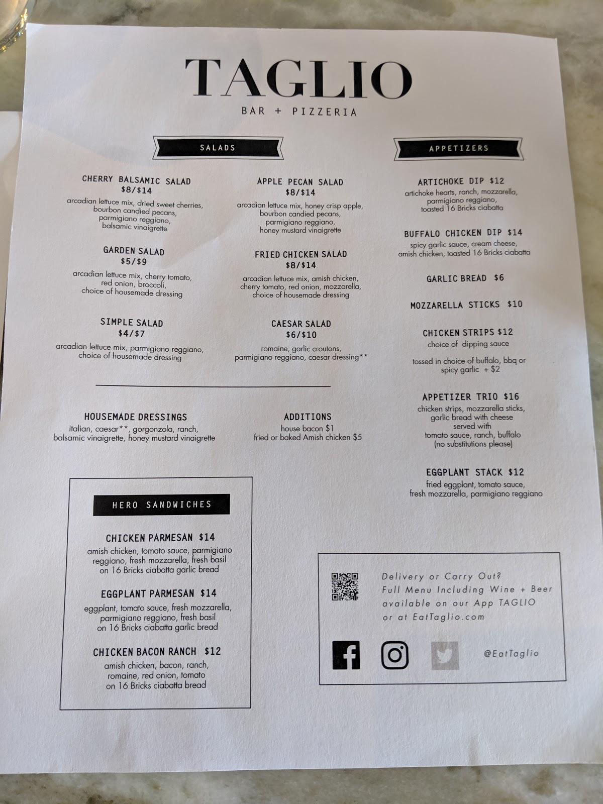 Menu at TAGLIO OTR pub & bar, Cincinnati, 56 E 12th St