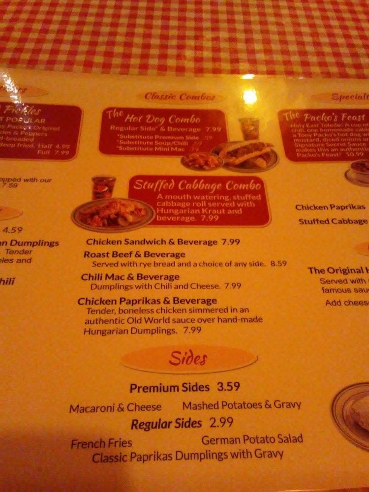 Menu at Tony Packo's Restaurant, Toledo, Front St