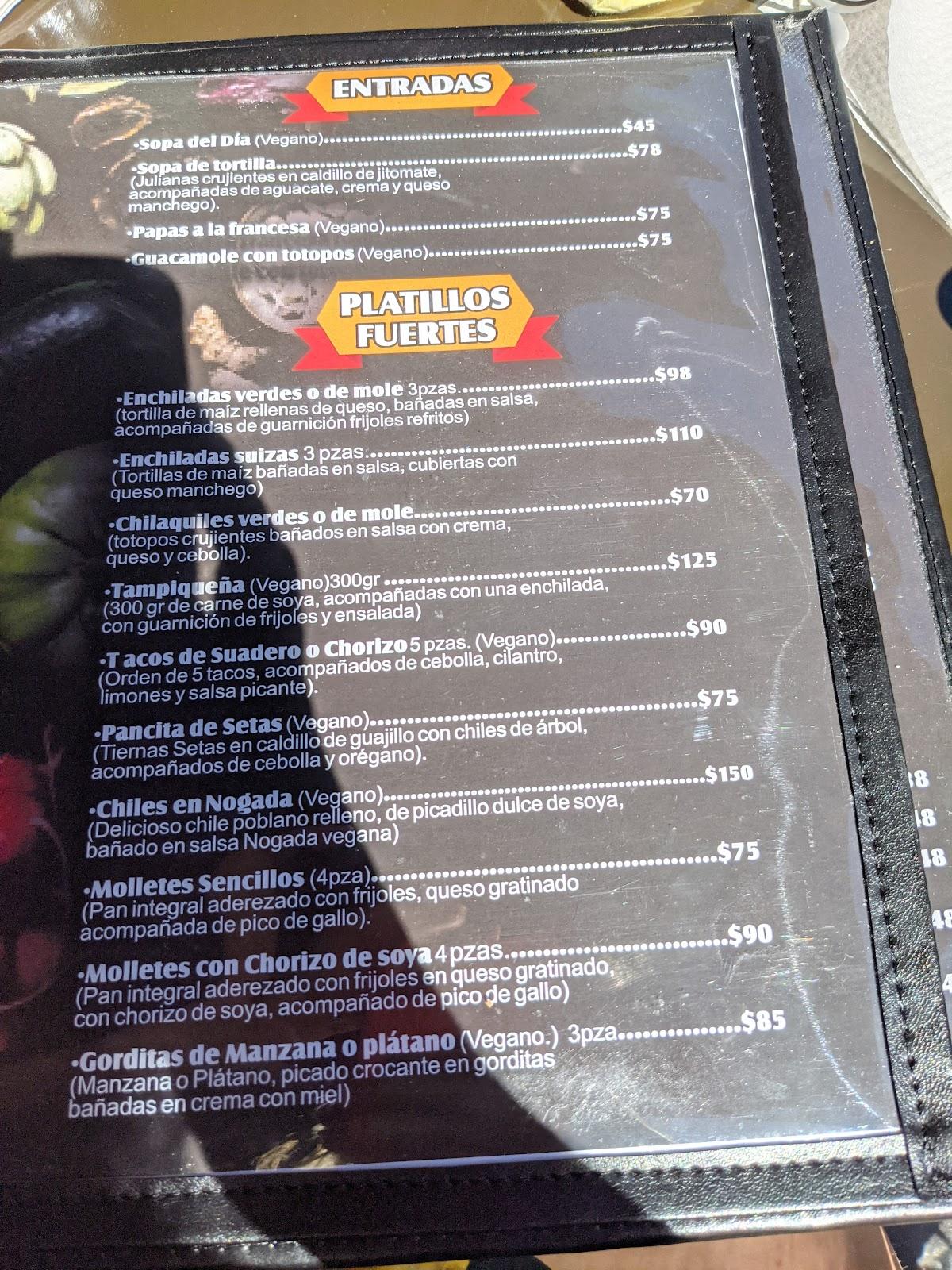 Menu at Vega buffet restaurant, Mexico