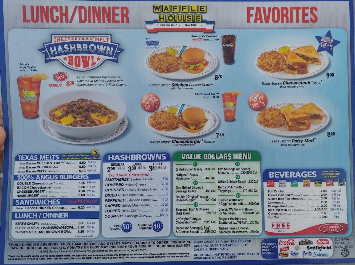 Menu at Waffle House restaurant, Florida City