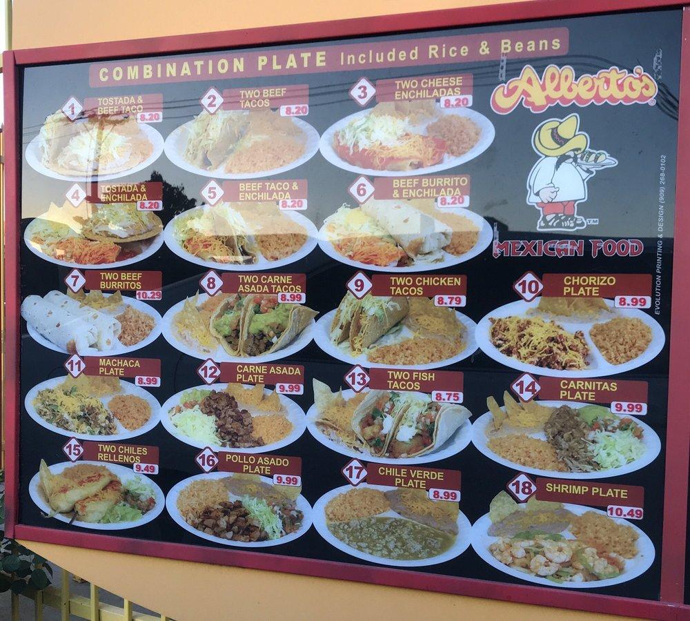 Menu at Alberto's Mexican Food restaurant, Corona, 105 N McKinley St #1202