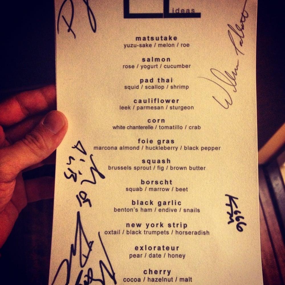 Menu at EL ideas restaurant, Chicago