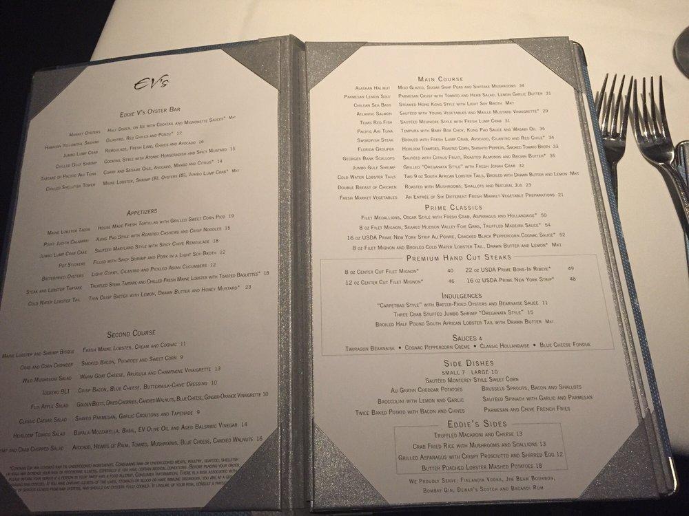 Menu at Eddie V's Prime Seafood steakhouse, Austin, B Arboretum Blvd