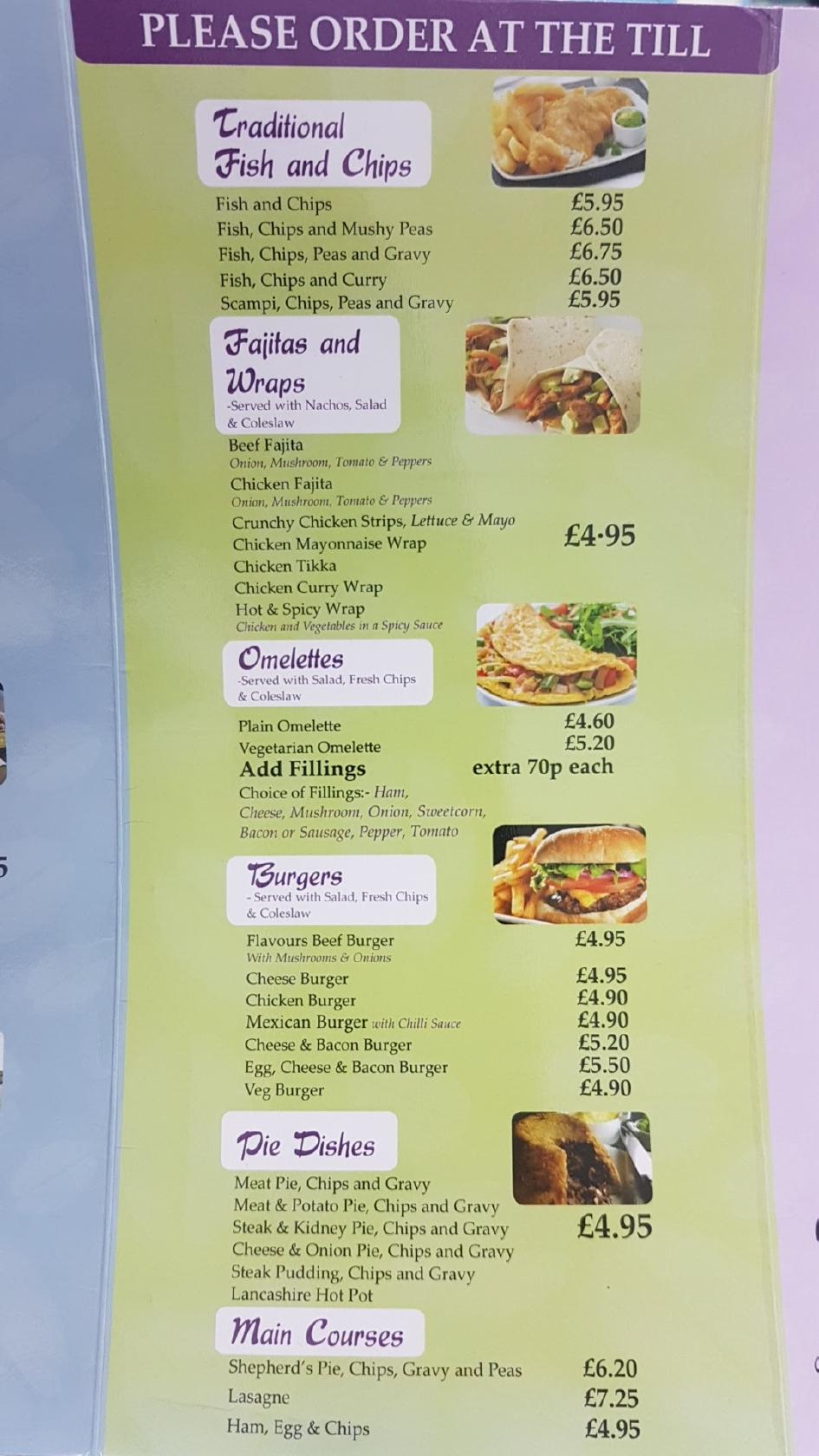 Menu at Flavours cafe, Ormskirk