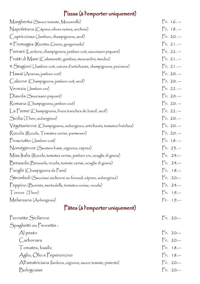 Menu da Restaurant La Ferme, Onex