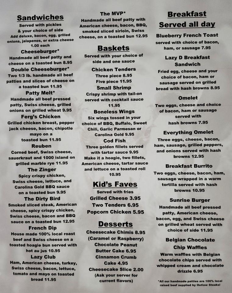 Menu at Lazy D Restaurant and Lounge, Taylor