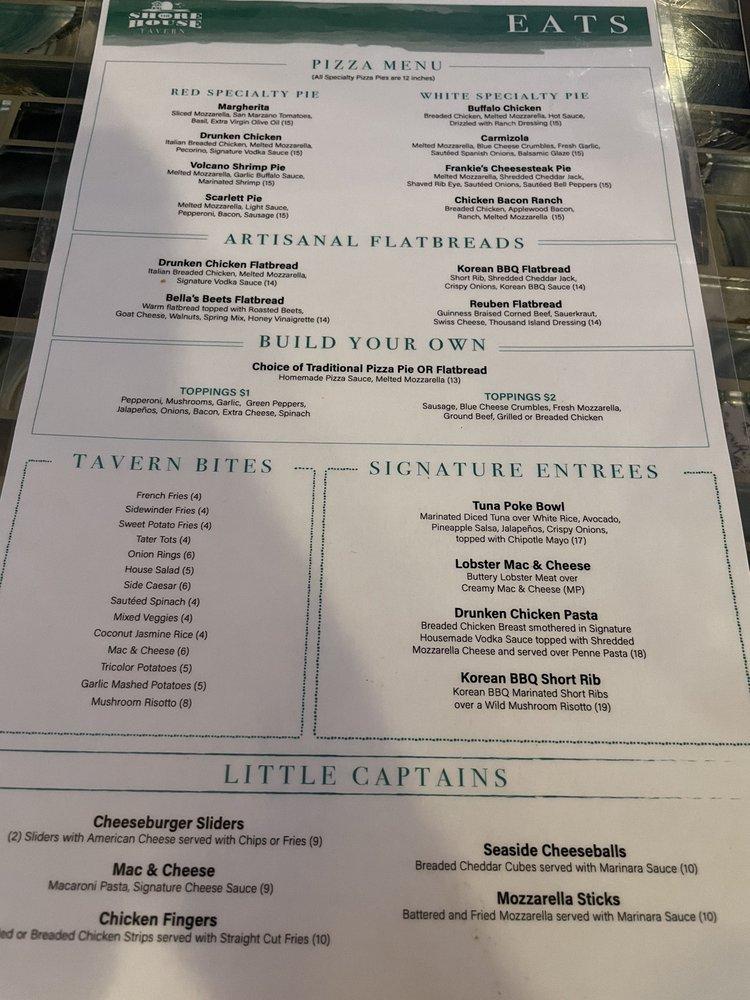 Menu at Shore House Tavern pub & bar, Point Pleasant