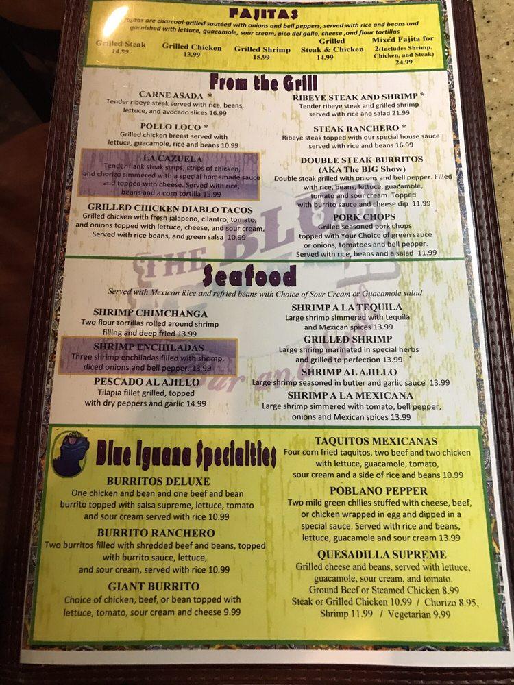 Menu at The Blue Iguana Bar & Grill, Columbus