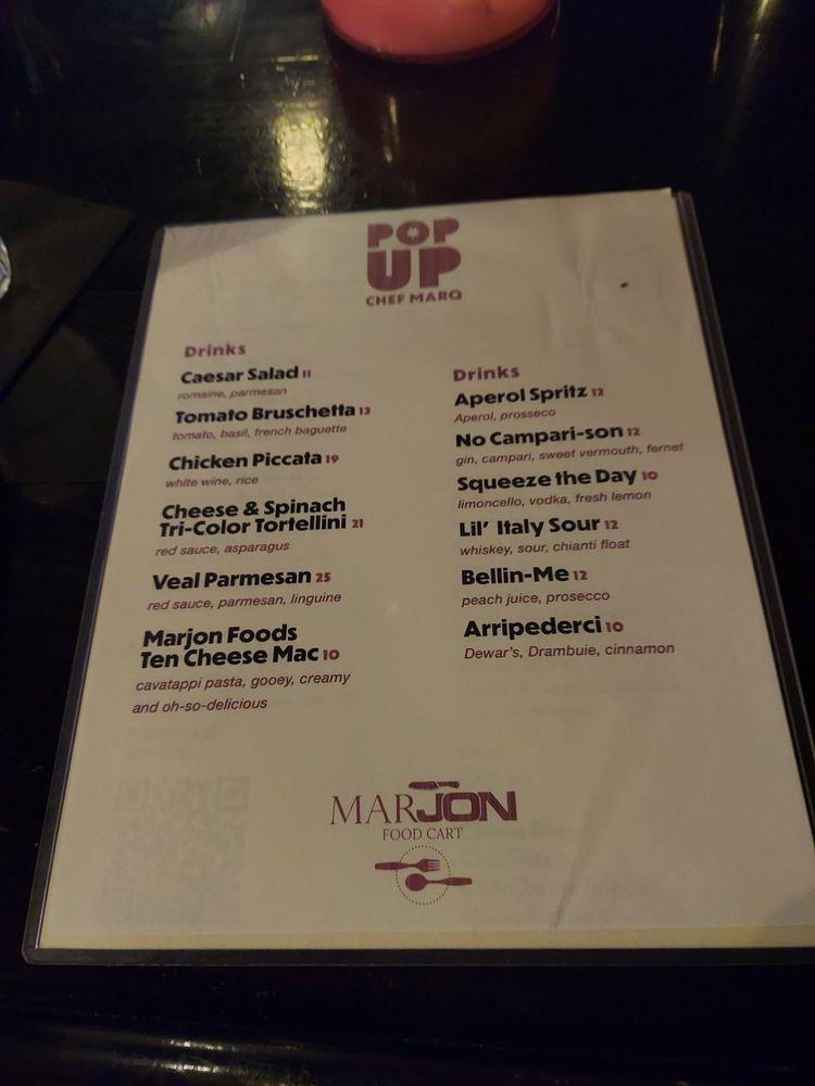 Menu at The Elephant Room restaurant, Detroit