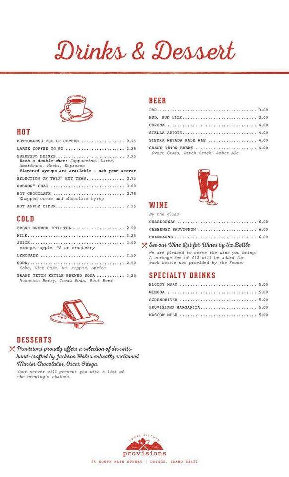 Menu at The Provision Kitchen pub & bar, Driggs