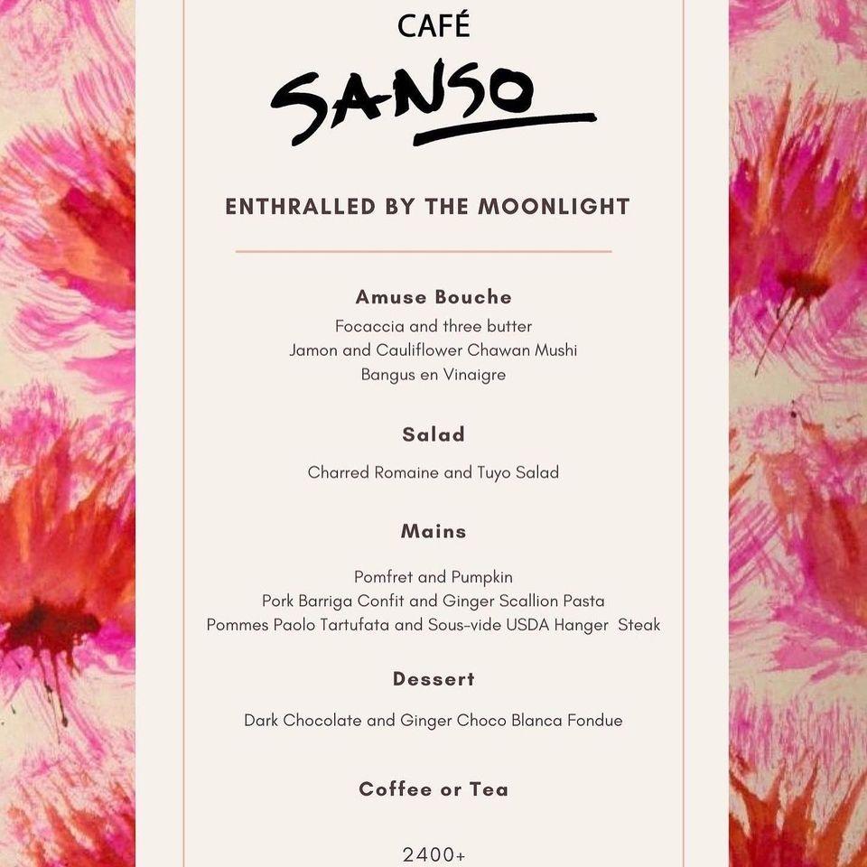 Menu at Cafe Sanso, San Juan, 32 V. Cruz