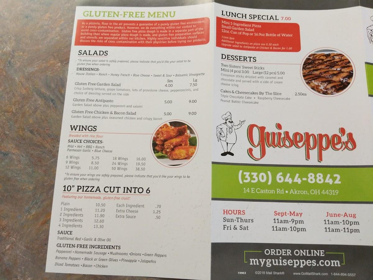 Menu at Guiseppe's Pizza pizzeria, Akron