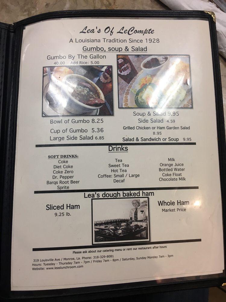 Menu at Lea's of Monroe cafe, Monroe