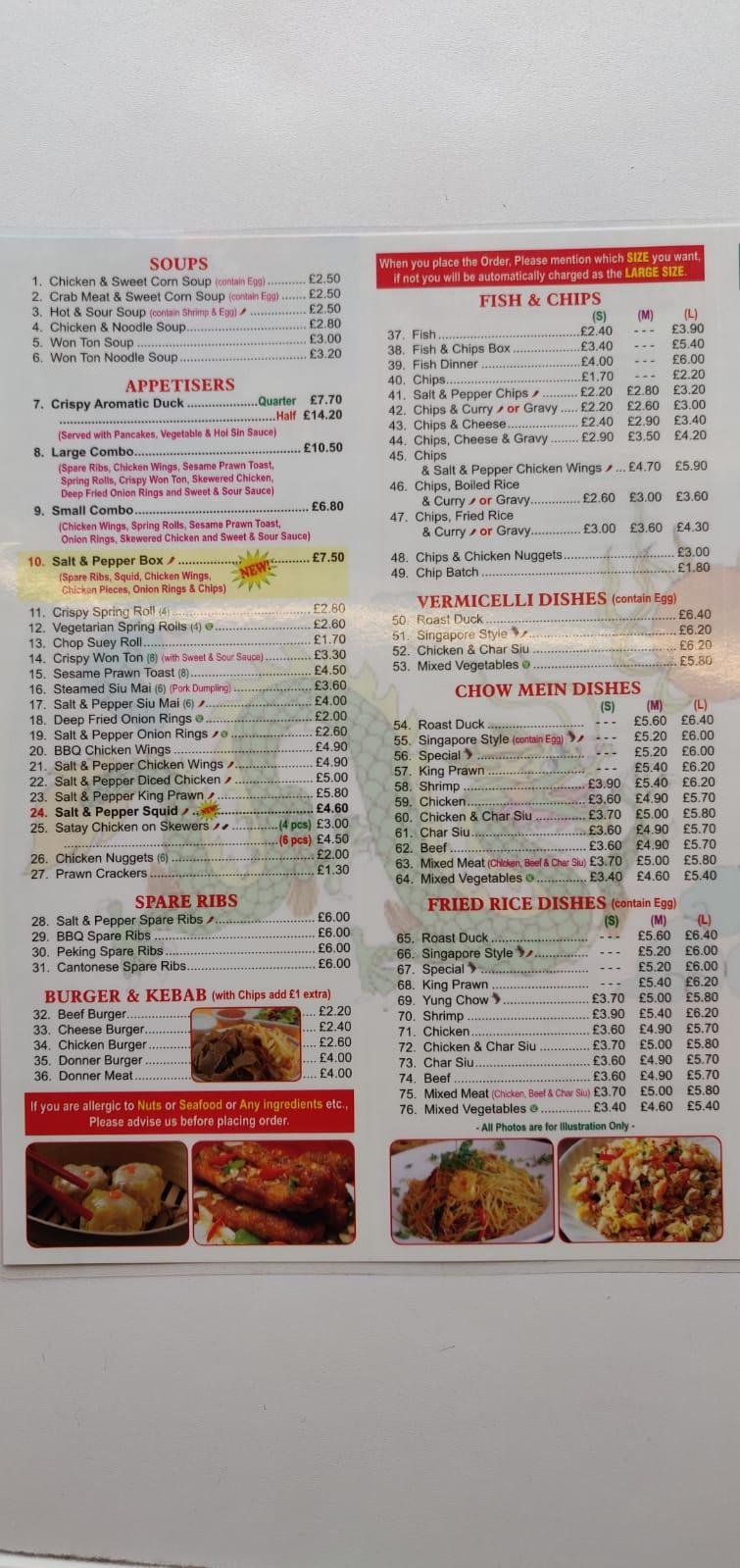 Menu at Lucky Dragon fast food, Wallasey, 205 Seaview Rd