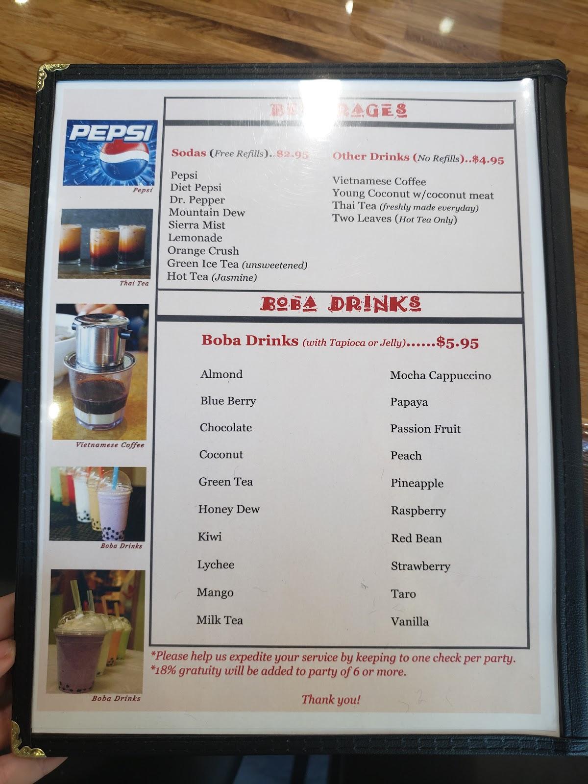 Menu at Phở Bay Avon restaurant, Avon