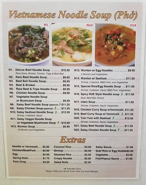Menu at Pho Phuong Vietnamese Cuisine restaurant, Calgary, Elbow Dr SW #102