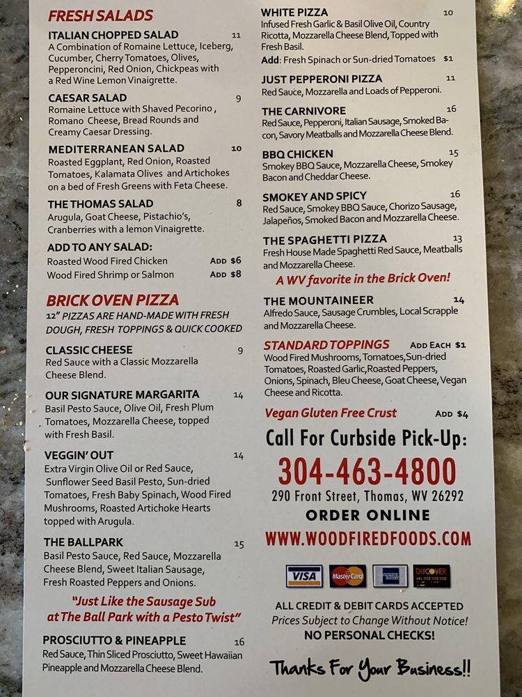 Menu at Riverfront Wood Fired Pizza pub & bar, Thomas