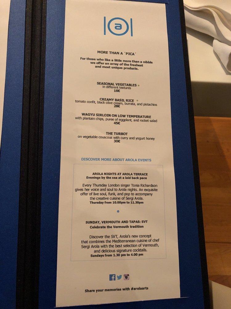 Menu at Arola Restaurant, Barcelona