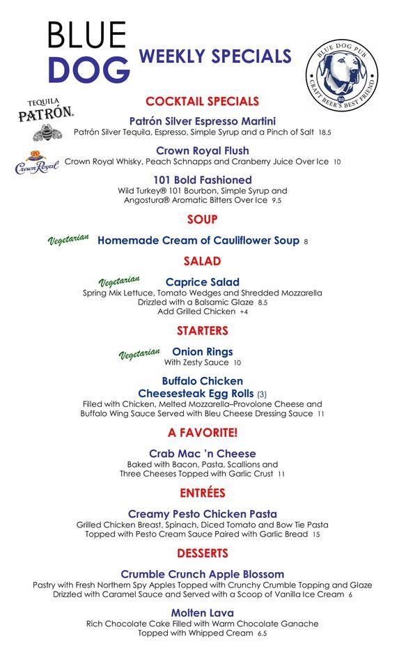Menu at Blue Dog Pub, Lansdale, 850 S Valley Forge Rd