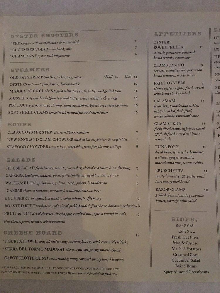 Menu at Henlopen City Oyster House restaurant, Rehoboth Beach