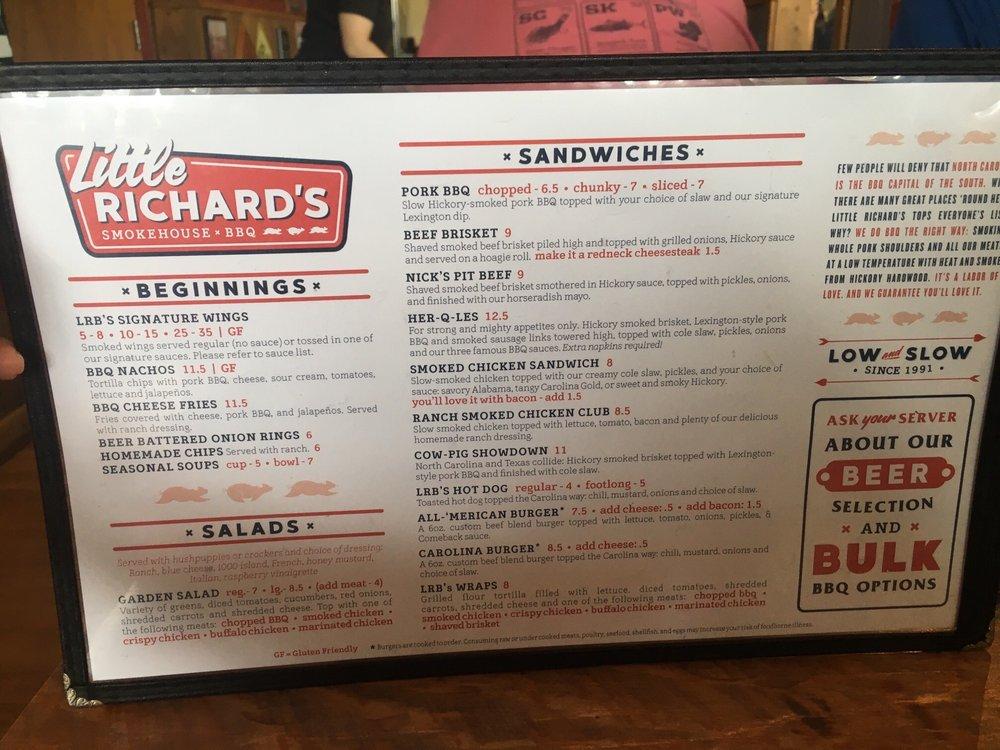 Menu at Little Richards Smokehouse BBQ, Yadkinville