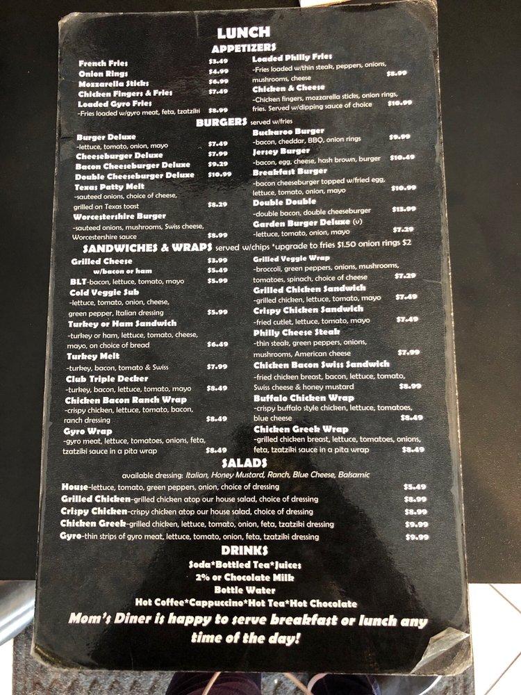 Menu at Mom's cafe, Syracuse