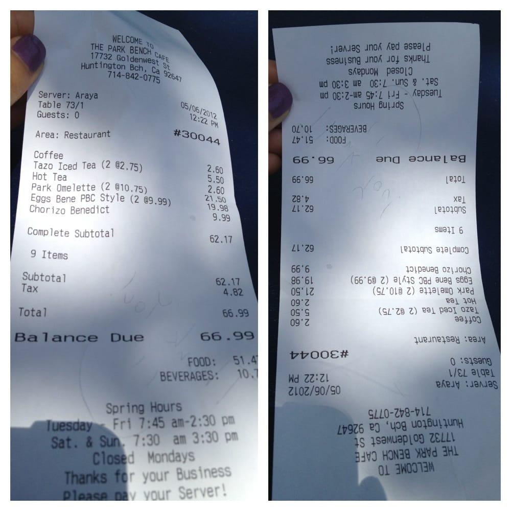 Menu at Park Bench Cafe, Huntington Beach