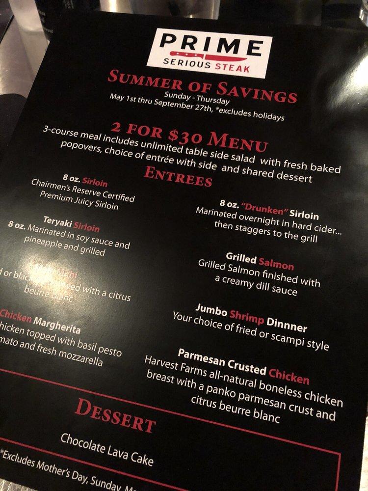 Menu at Prime Serious Steak steakhouse, Port Charlotte