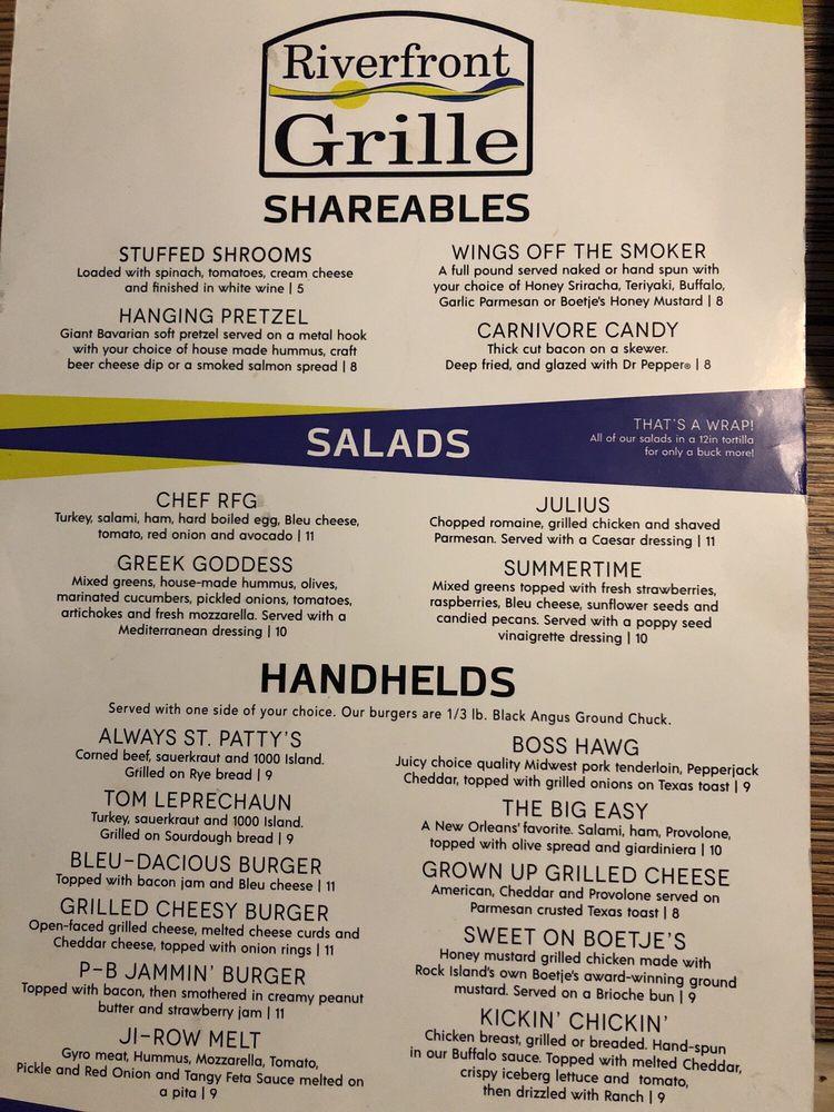 Menu at Riverfront Grille restaurant, Rock Island